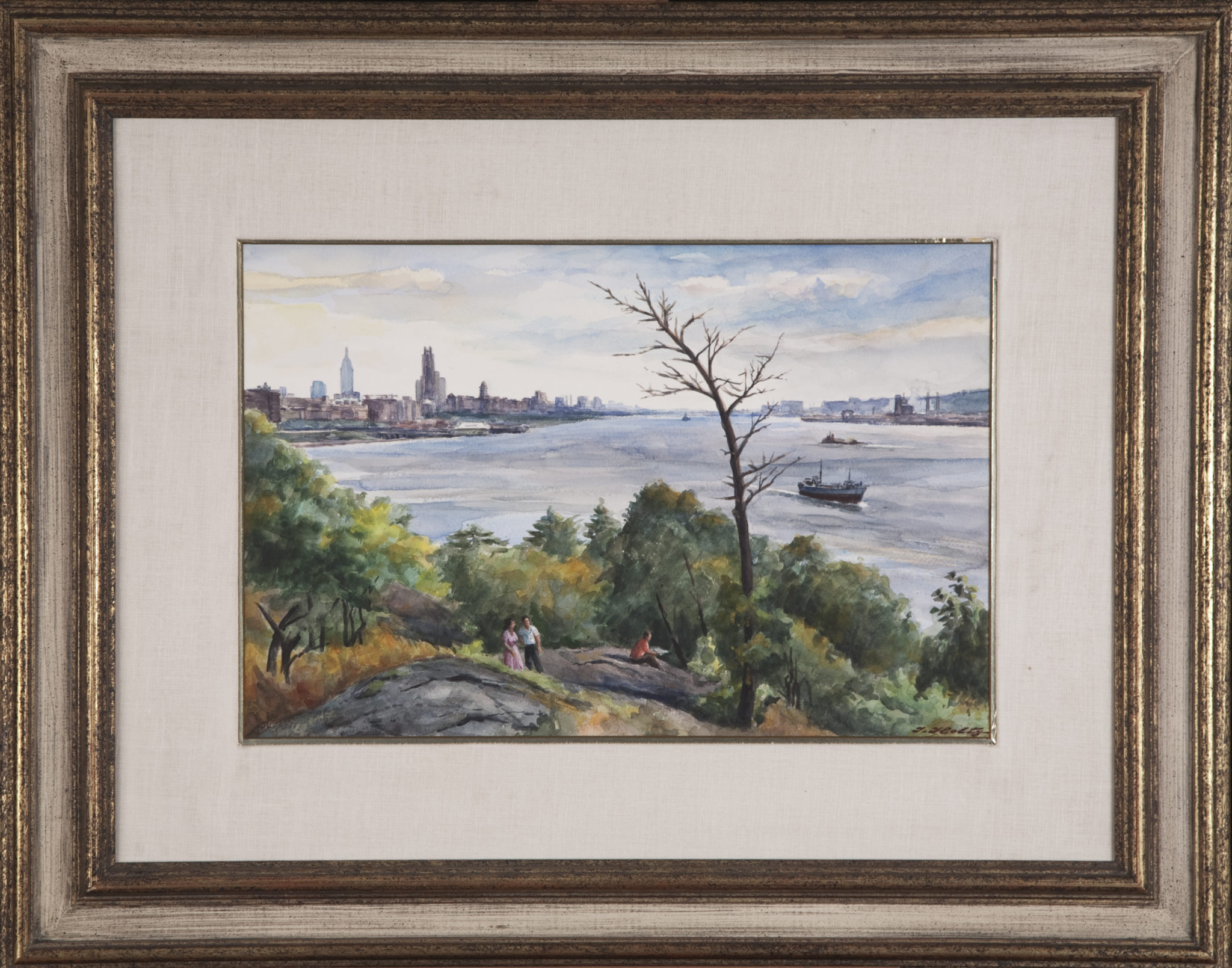 012 Along the Hudson 1975 - Watercolor - 18 x 12 - Frame: 29 x 23 x 1 ...